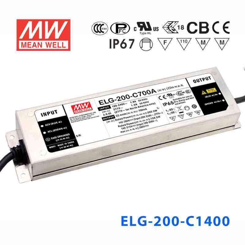 Mean Well ELG-200-C1400 Power Supply | 200W 1400mA LED Driver ...