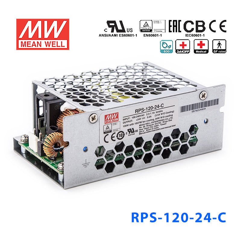 Mean Well RPS-120-24C 24V 5A Medical Power Supply - Green Power Supply ...